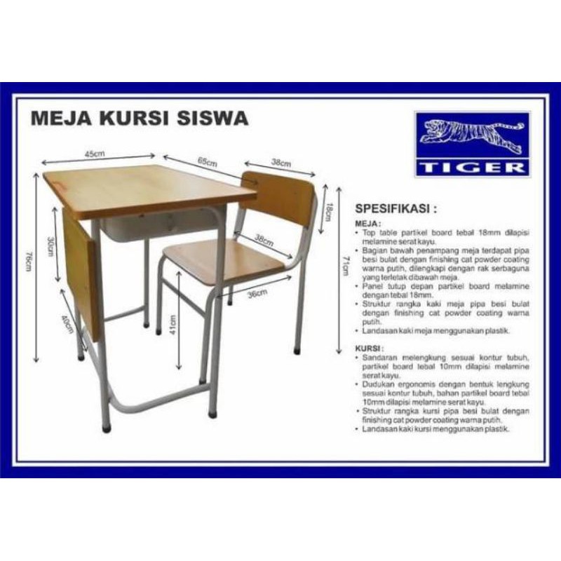 Jual Tiger Student Chair / Meja Kursi Belajar / Meja Kursi Sekolah desk ...