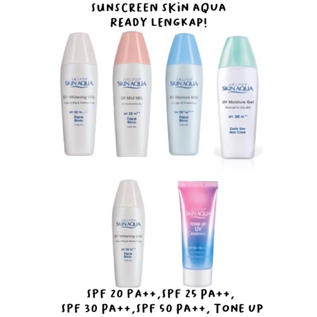 Jual Sunscreen Skin Aqua SPF 20, SPF 25, SPF 30, SPF 50 & Tone up ...