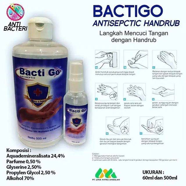 Jual Hand Sanitizer Bactigo 500ml Antiseptic Handrub(Free PUMP ...