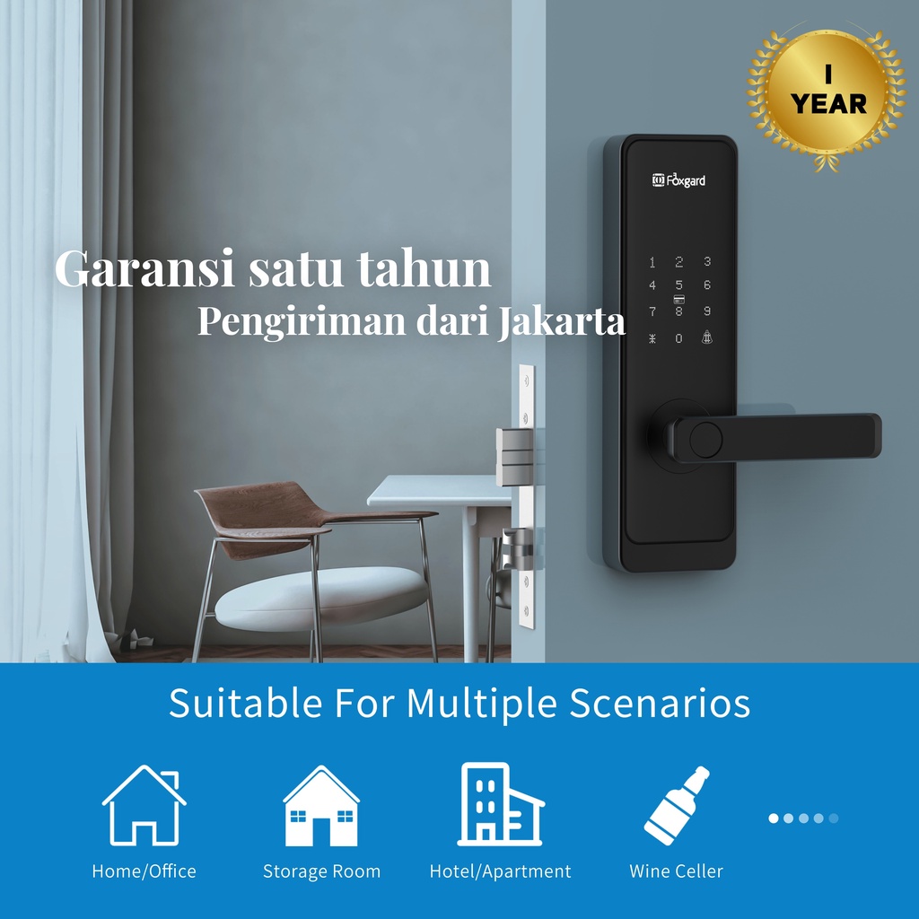 Jual Foxgard Kunci Pintu handle Sidik Jari Fingerprint Password smart door lock Kontrol App ...