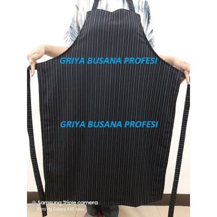Jual [READY] Bib Apron Hitam Stripe Putih Celemek Full Body Chef Koki ...