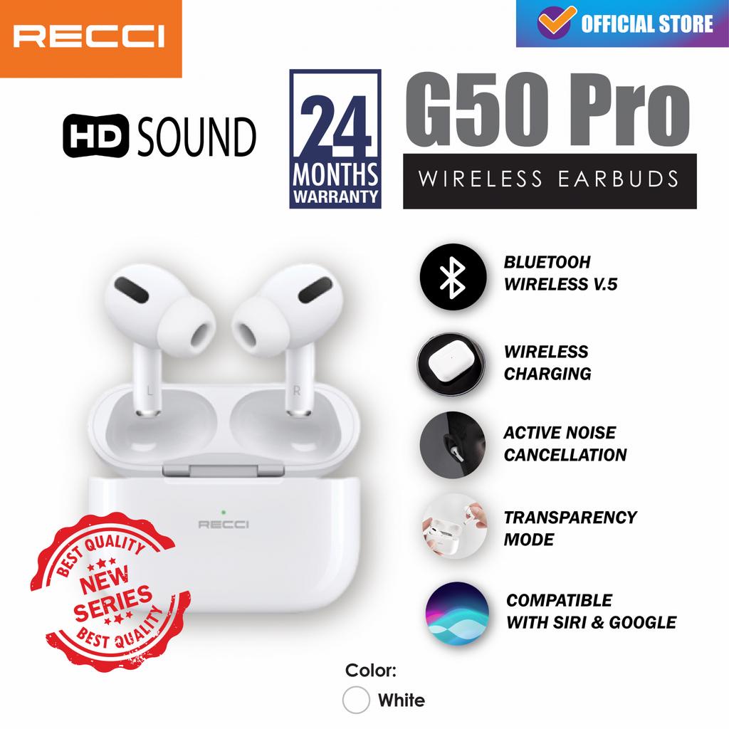 Jual RECCI G50 PRO TWS Wireless Earbuds HD Sound Support SIRI Assistantt | Shopee Indonesia
