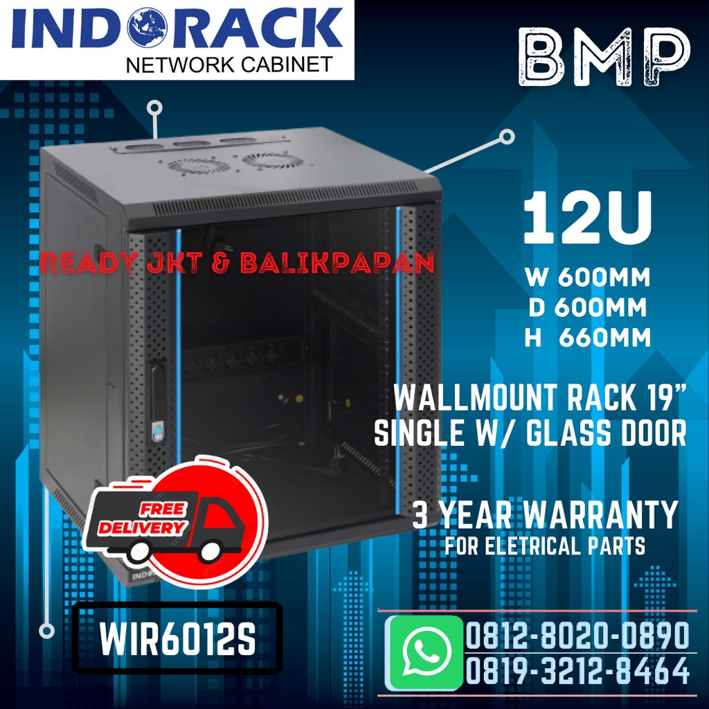 Jual INDORACK WALLMOUNT 12U DEPTH 600MM SINGLE DOOR - WIR6012S GLASS ...