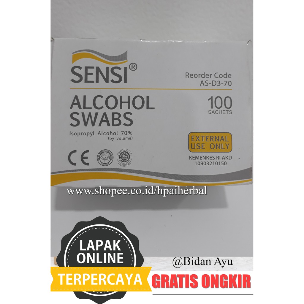 Jual TISSUE ALKOHOL SENSI / ALCOHOL SWABS / ALKOHOL SWAB SENSI | Shopee ...