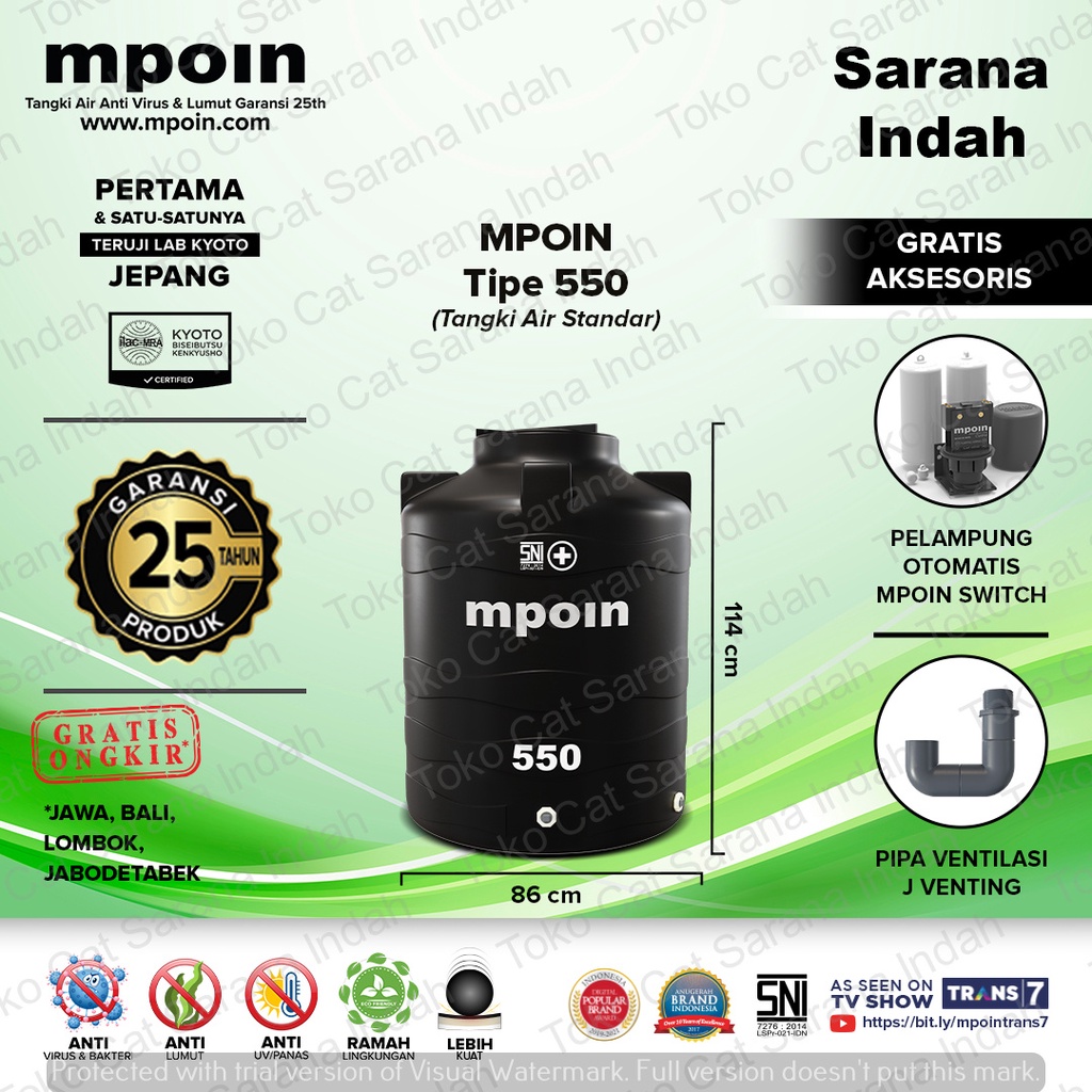 Jual TOREN AIR MPOIN W550 550L WAVE WATER TANK TANDON TOREN 550 LITER ...