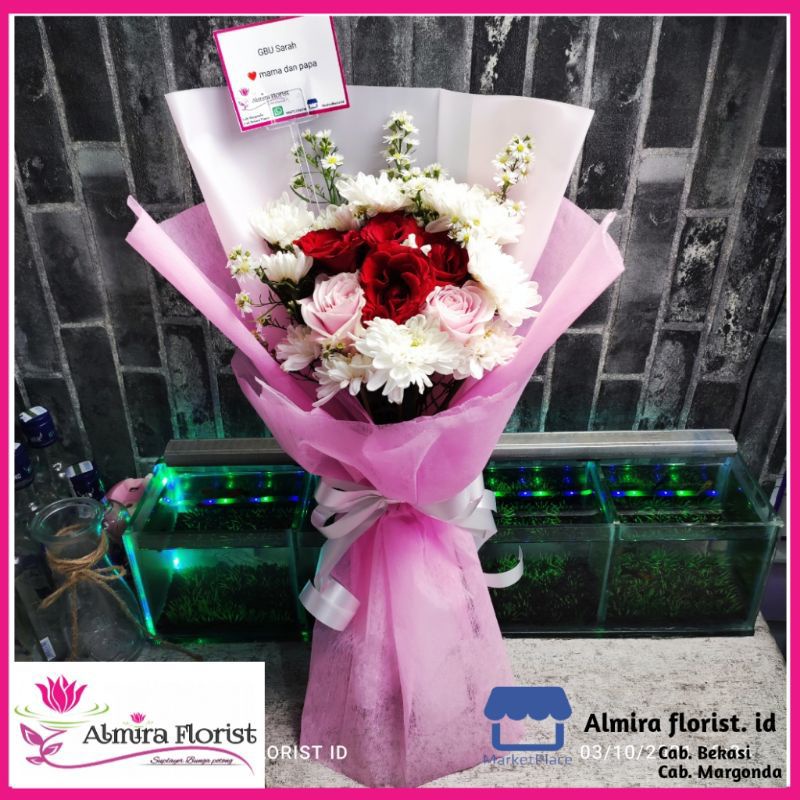 Jual [FRESH] Bouquet bunga mawar mixed aster | Buket bunga asli segar ...