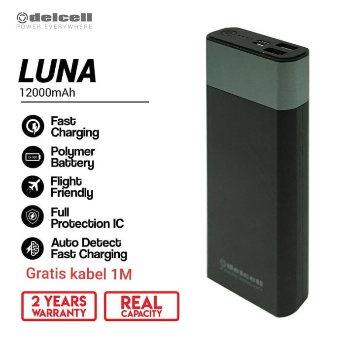 Jual POWER BANK DELCELL GIGA 12000 MAH REAL KAPASITASI GARANSI RESMI ...