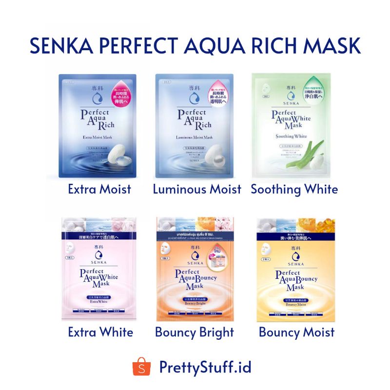 Jual Senka Perfect Aqua Rich Mask 25ml | Extra Moist Extra White Bouncy ...
