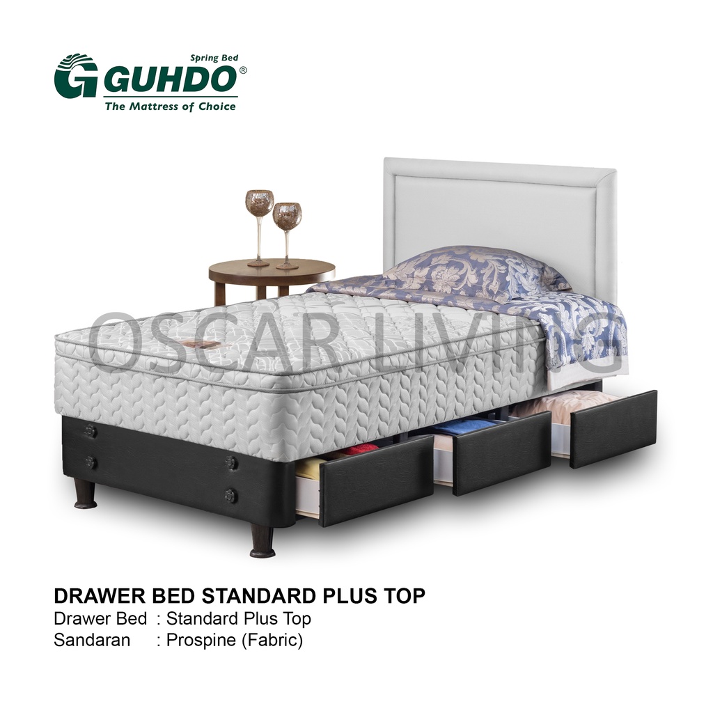 Jual Guhdo Drawer Standard Plushtop Kasur Springbed + 3 Laci HB Prospine (Fabric) [Fullset ...