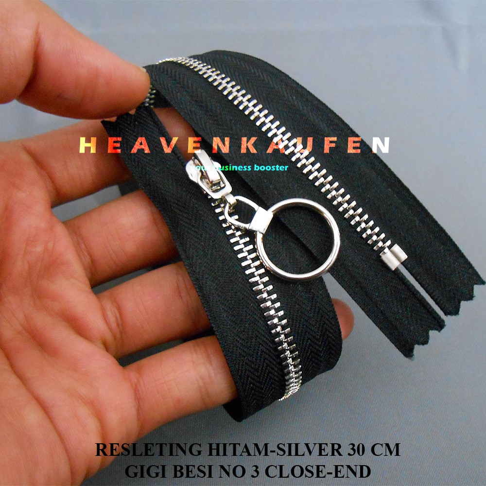 Jual Resleting Zipper 30 cm / 12 inch Hitam -Silver No 3 Close-End ...