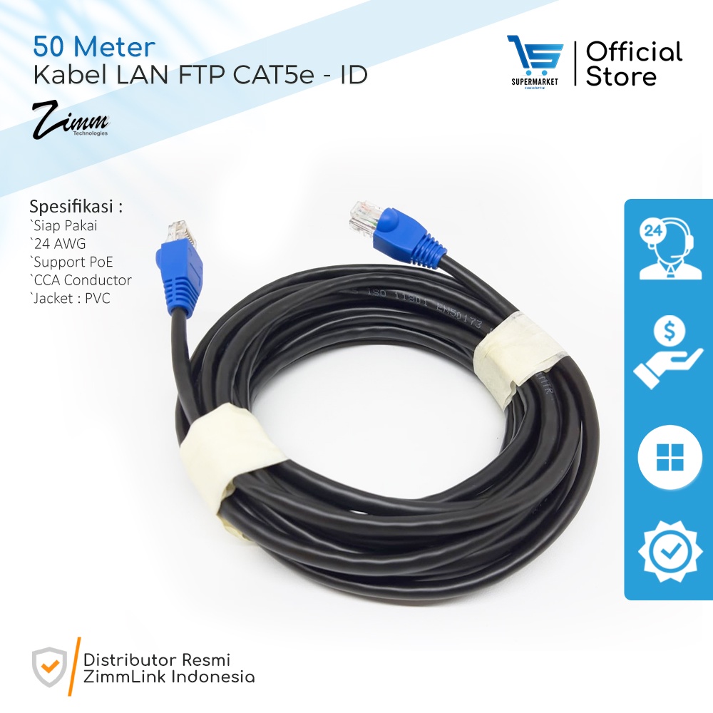 Jual Kabel Lan RJ45 Cat 5e FTP STP Outdoor 50 Meter Siap Pakai FTP ...