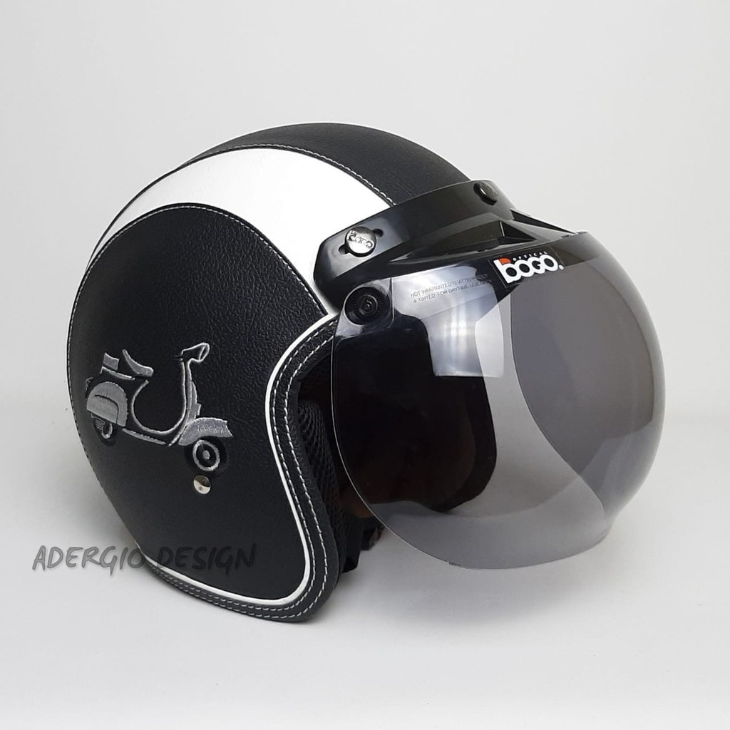 Jual Helm Bogo Dewasa SNI Kaca Bogo Ori FKB Vespa Hitam List Putih ...