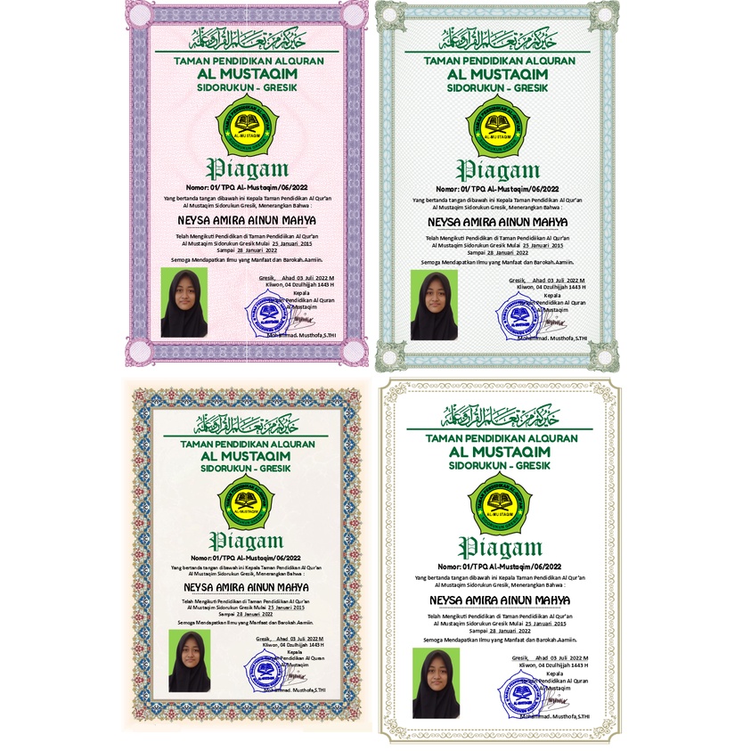 Jual PRINT CETAK A4 / F4 / PIAGAM TPQ / TPA/TK/BIMBEL/ RA Bahan TEBAL ...