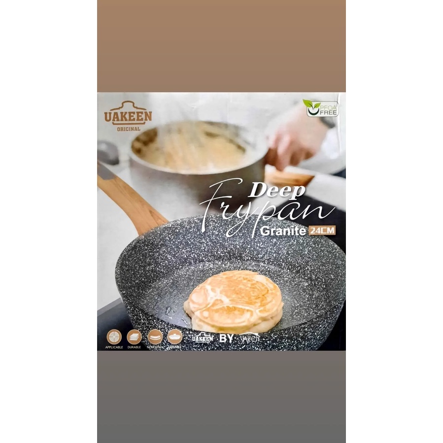 Jual UAKEEN Deep Fry Pan Wajan Granite dengan Tutup Kaca | Shopee Indonesia