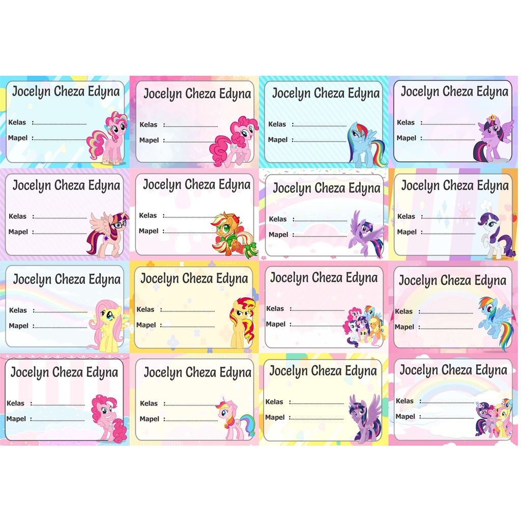 Jual Little Pony Label stiker buku nama kelas mapel custom | Shopee ...