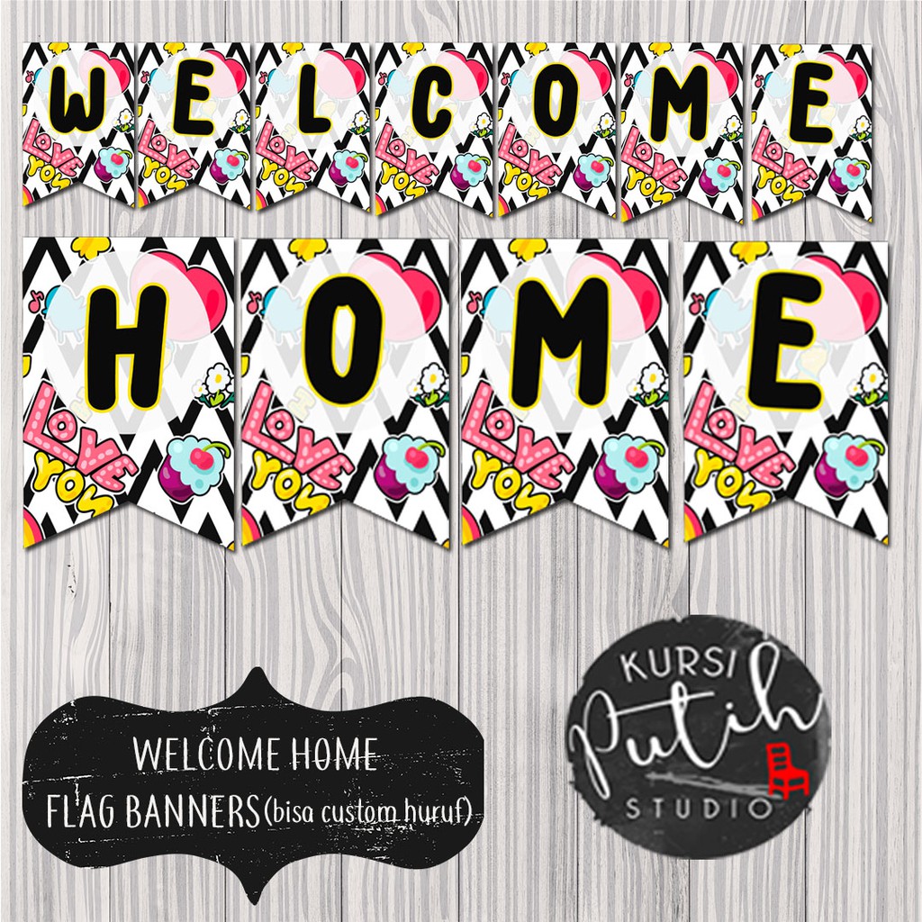 Jual Flag banner welcome home Bendera complete set tema cute black ...