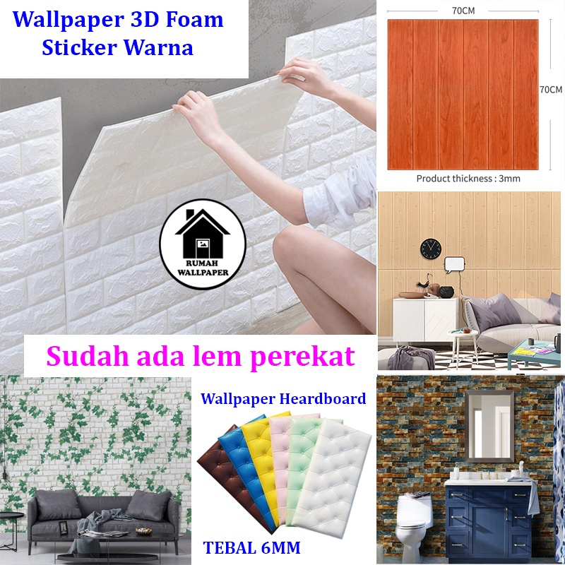 Jual RW Wallpaper 3D Foam Sticker Warna Premium Wall Paper Kayu Tebal ...