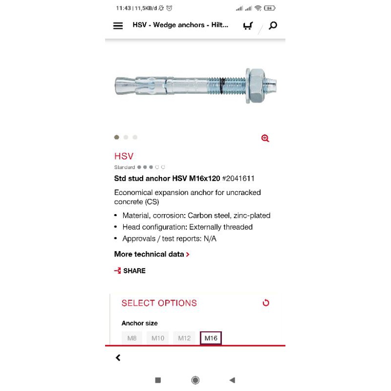 Jual HILTI DYNABOLT DINABOLT TRUBOLT ANCHOR HSV M16 X 120MM | Shopee ...