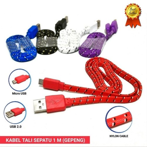 Jual Kabel data Micro Usb tali sepatu 1M - 1 Meter / Kabel Data Gepeng ...