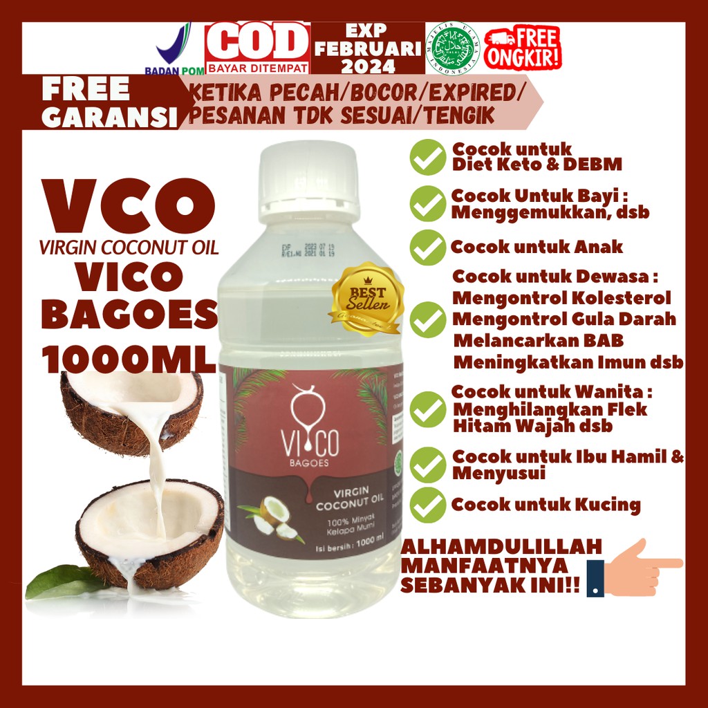 Jual VCO VICO Bagoes Extra Virgin Coconut Oil 1000 ml Minyak Kelapa ...