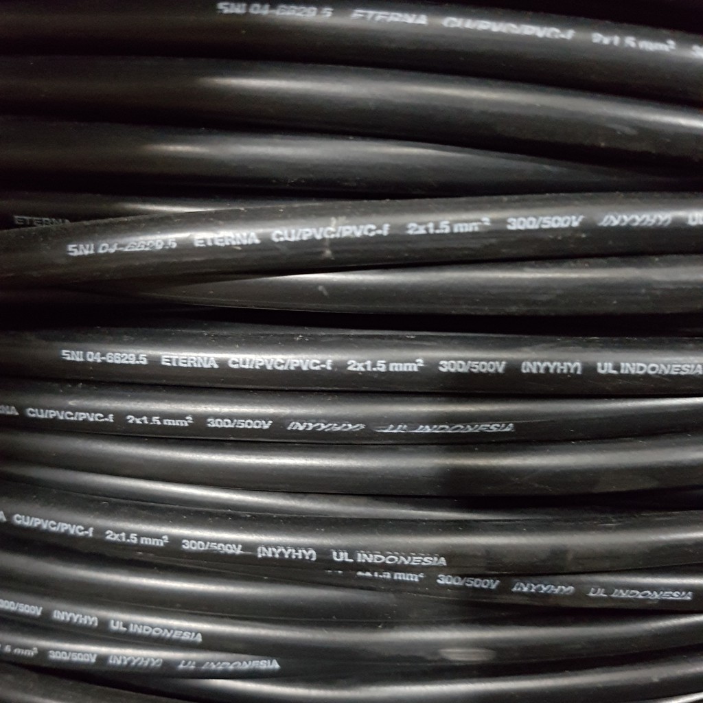 Jual ETERNA NYYHY 2X1.5 MM METERAN / KABEL LISTRIK HITAM SERABUT TEMBAGA NYY HY 2 X 1.5 MM / 2 X ...