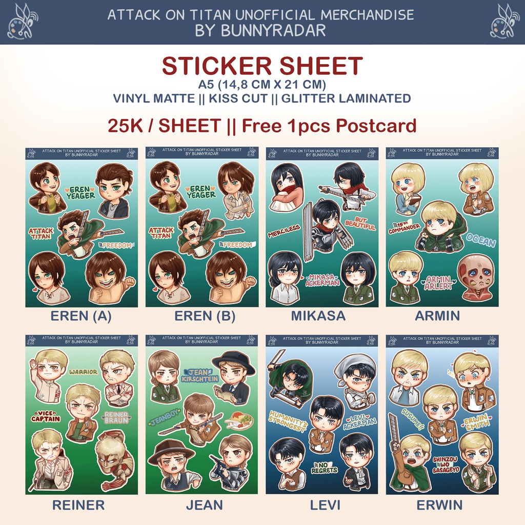 Jual Attack on Titan Sticker Sheet / Stiker AoT by Bunnyradar | Shopee ...