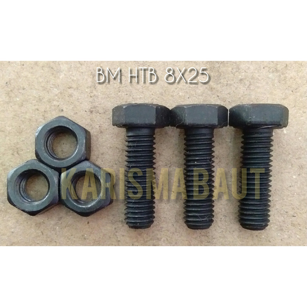 Jual [1 set baut+mur] BM HTB 8 X 25 (Baut Mur Hitam Baja 8x25) | Shopee ...
