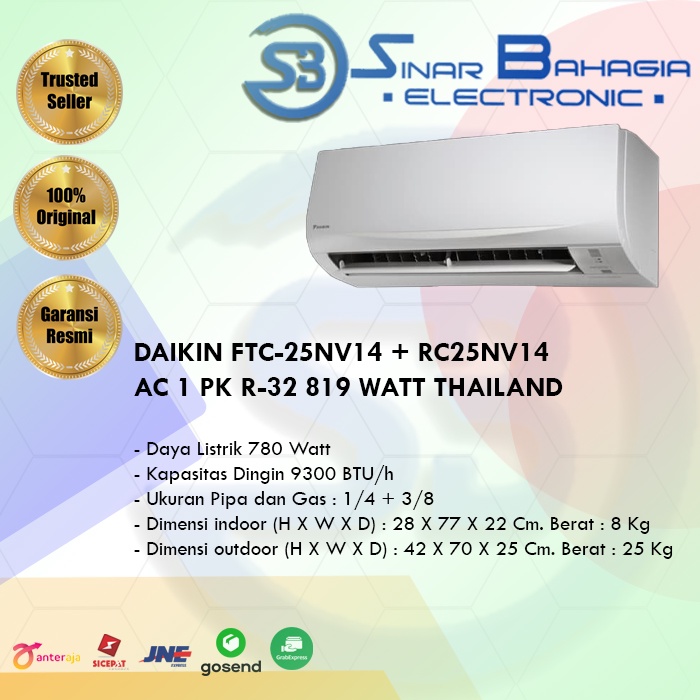 Jual DAIKIN FTC-25NV14 + RC25NV14 AC 1 PK R-32 819 WATT THAILAND (NEW ...