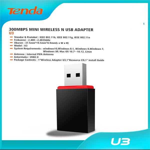 Jual Tenda U3 Dongle USB WiFi 300Mbps Wireless USB Speed 300Mbps ...