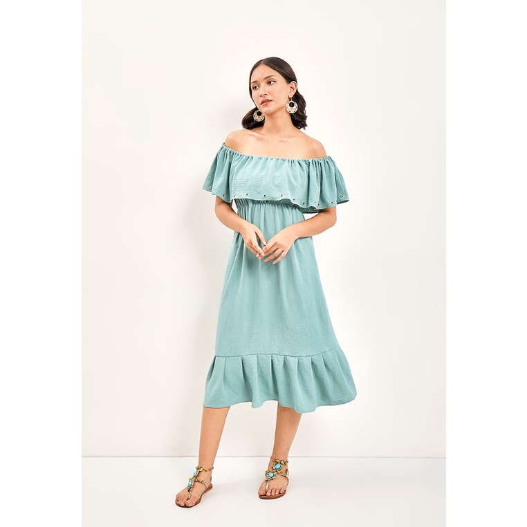 Jual Navva Beachwear Valetta Off Shoulder Midi Dress Turquoise Blue ...