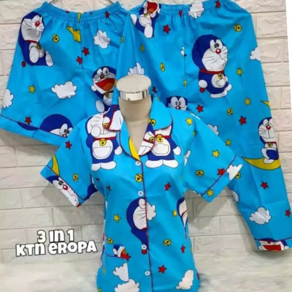 Jual BESTSELLER PIYAMA/PAJAMAS CP 3 IN 1 DORAEMON MOON KATUN JEPANG FIT ...