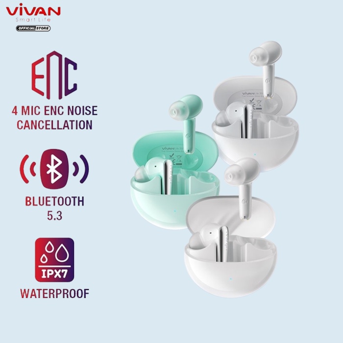 Jual Vivan 200Nc Earphones Headset Airbuds Tws Bluetooth 5.3 Noise ...