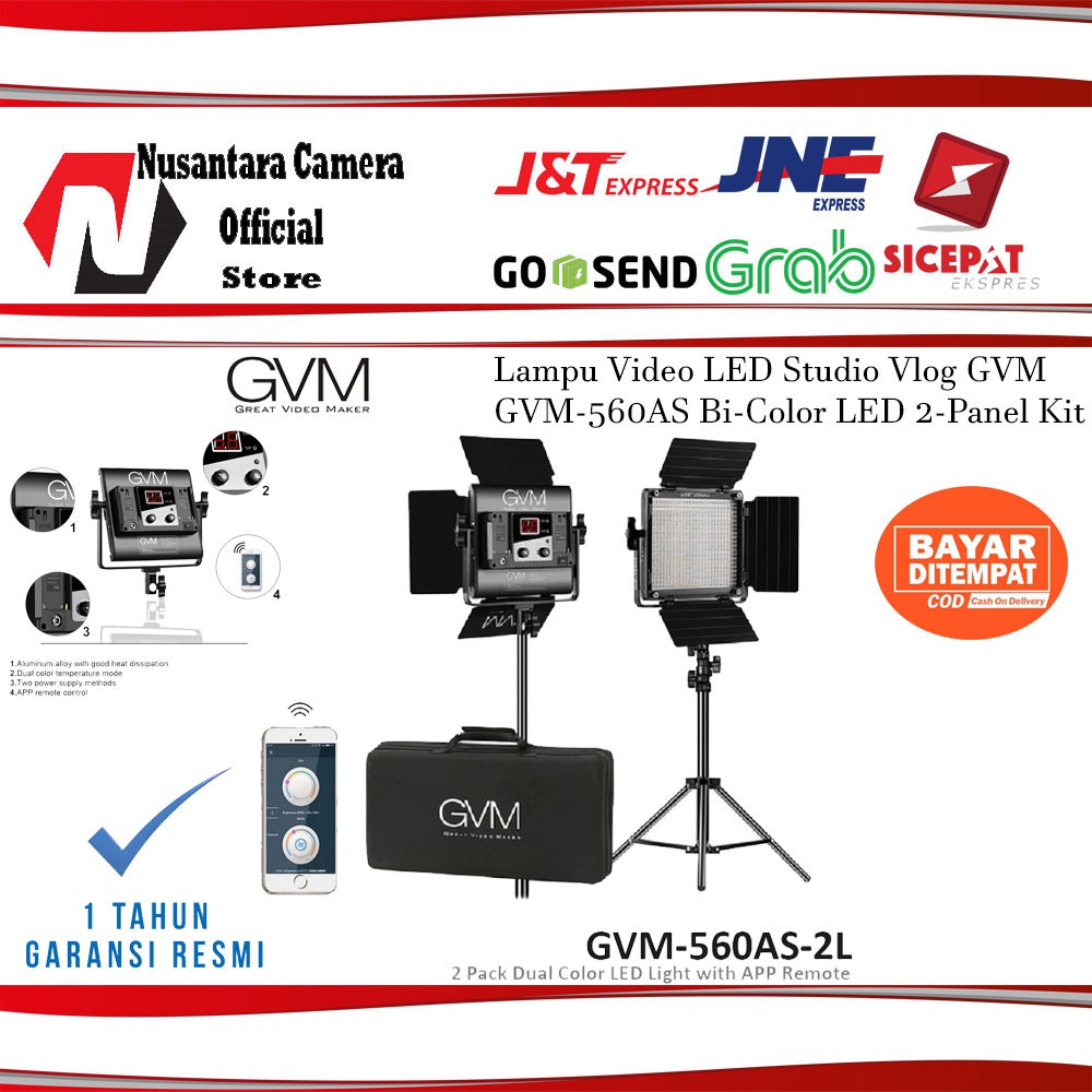 Jual Lampu LED GVM 560AS 2L 2 Pcs Kit Bi Color Studio Video Camera ...