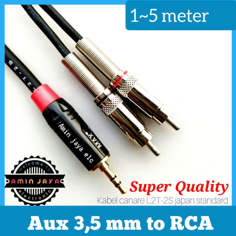 Jual Kabel RCA 2-1 jack aux 3,5 mm to rca berkualitas 1 sampai 5 meter ...