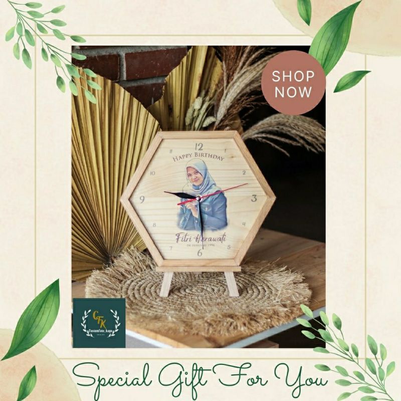 Jual kado sketsa Jam custom foto kayu Model Hexagon | Shopee Indonesia