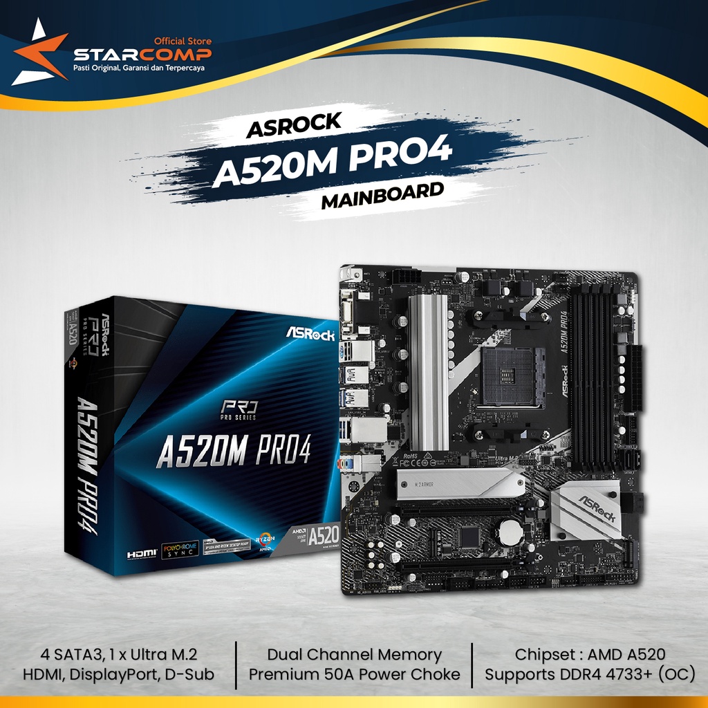 Jual ASROCK A520M-PRO4 AM4 A520 DDR4 USB 3.2 SATA3 | Shopee Indonesia