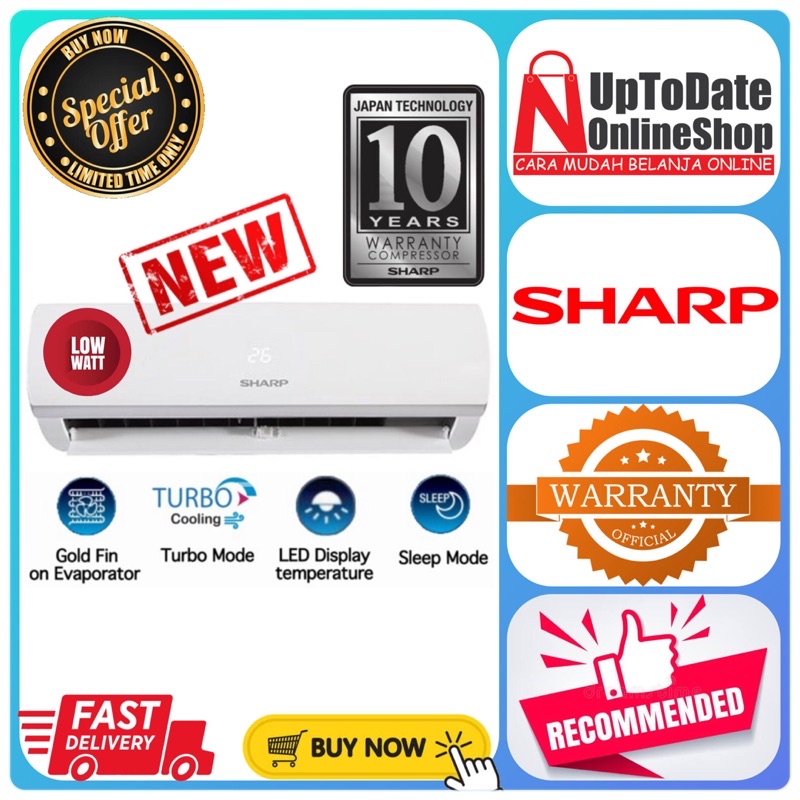 Jual AC 1 PK SHARP STANDARD AH-A9ZCY A9ZEY BEY SMART TURBO COOLING AC 1PK LOW WATT | Shopee ...