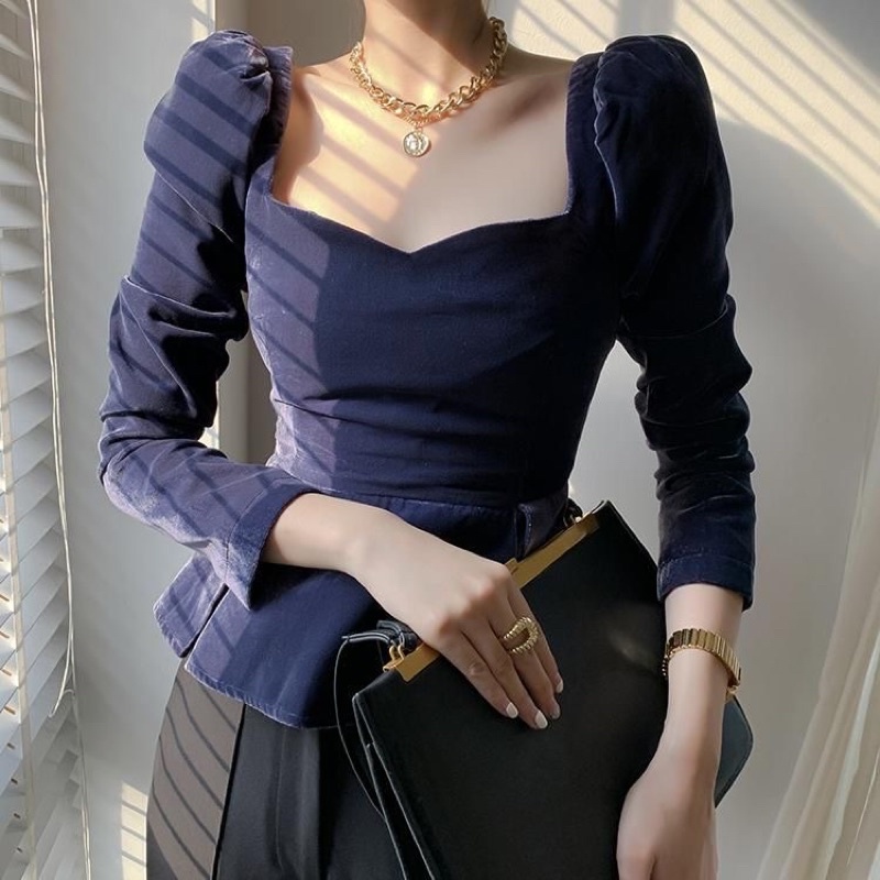 Jual K916 - Korean Elegant Blouse Velvet (Bludru) Long Sleeve /blouse ...