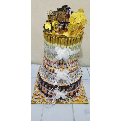 Jual Kue Ultah Tower Snack /Cake Tower Snack Kekinian 3 Susun + Tema karakter Bisa Pilih Warna ...