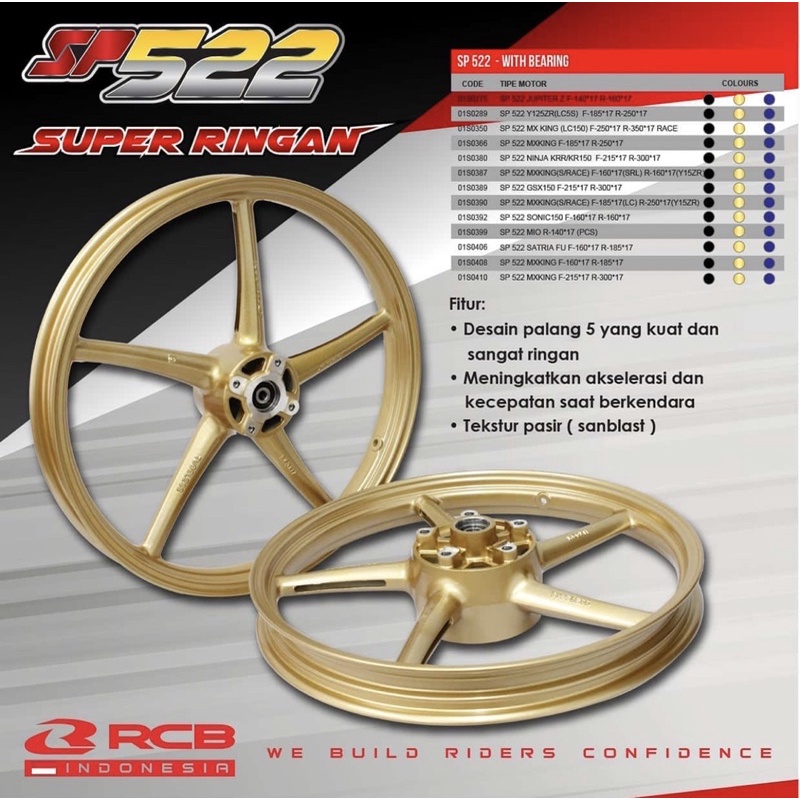Jual Velg Sp522 RCB Honda Beat Scoopy palang 5 Racing boy | Shopee ...