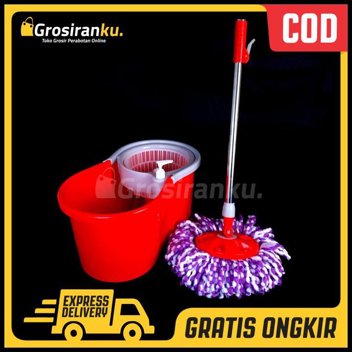 Jual +Voucher Alat Kain Pel Lantai Super Mop Magic Spin Mop-Merah ...