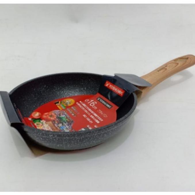 Jual FryPan Marble 16, 18, 20, 22 cm Induksi Gagang Kayu Yoshikawa Fry Pan - 16 cm | Shopee ...