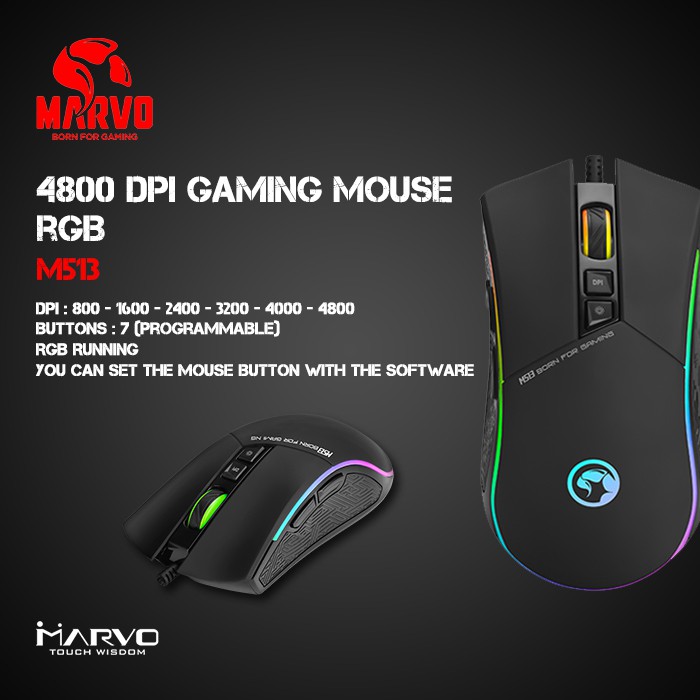 Jual Mouse Gaming Marvo M513 - 4800DPI RGB LED MACRO SYSTEM | Shopee Indonesia