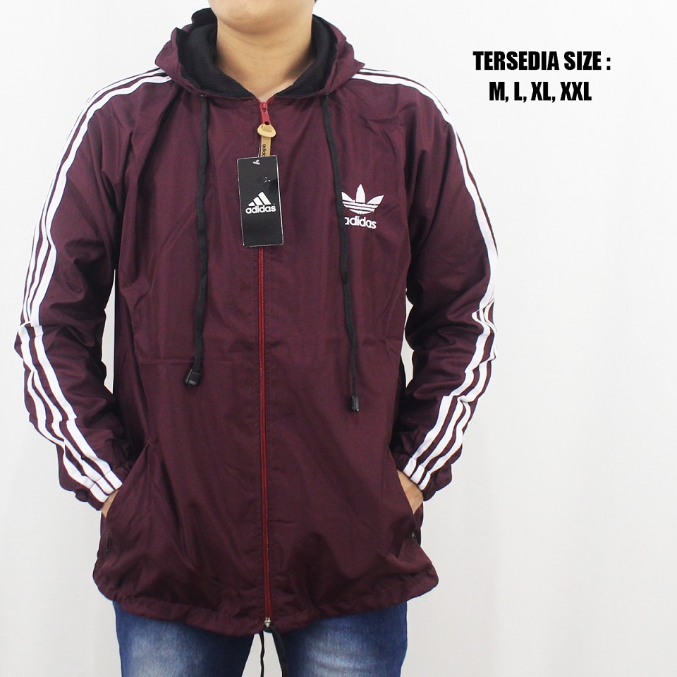 Jual JAKET ADIDAS PARASUT WINDBREAKER MERAH MARUN LIST PUTIH XL XXL ...