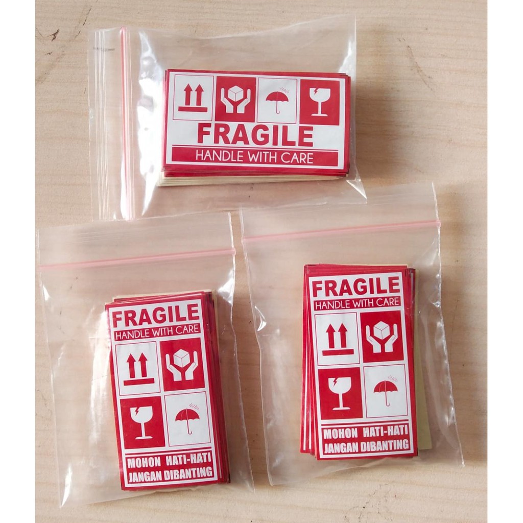 Jual Paket Sticker Fragile 9cm x 7cm murah bahan sticker chromo Min ...