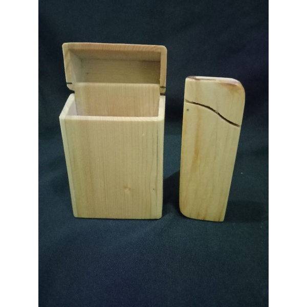Jual tempat korek api / kotak rokok kayu 1set (bonus korek api ...