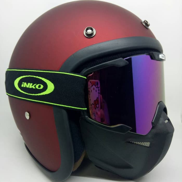 Jual Helm Bogo Link Meram Maroon Pakai Goggle Mask Inko Pelangi ...