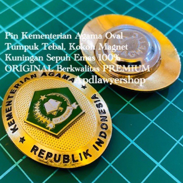 Jual Pin Kementerian Agama Kemenag Oval Kuningan Tebal Magnet 100% ...