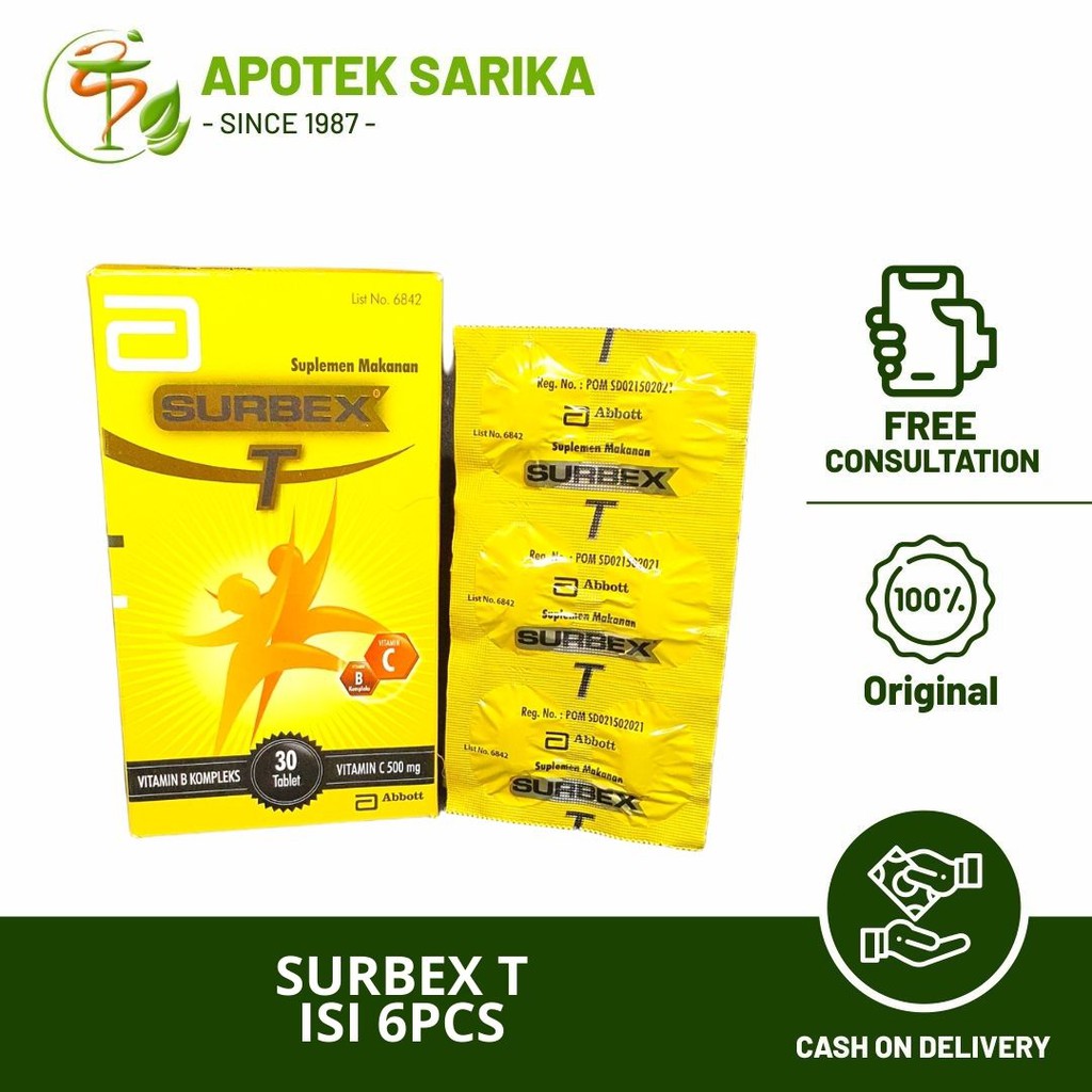 Jual Surbex T 1 strip isi 6pcs (multivitamin mengandung Vitamin C 500mg ...