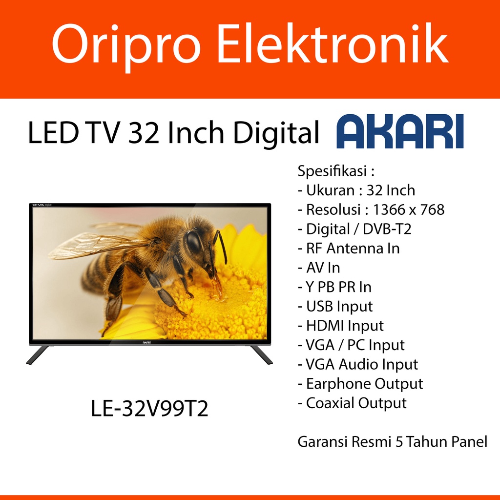 Jual LED TV 32 Inch HD Digital USB Movie Akari LE-32V99T2 | Shopee ...